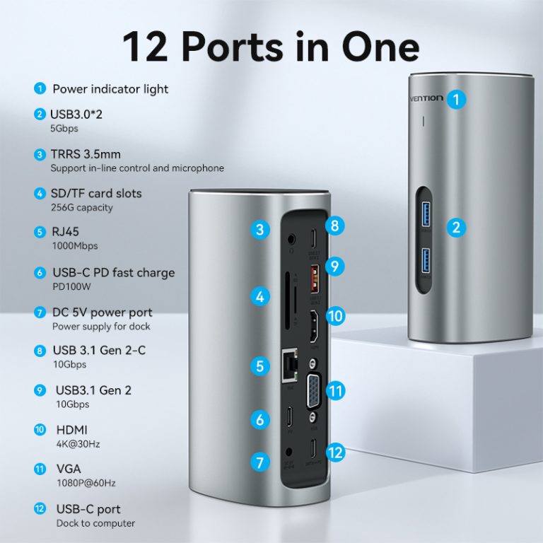 Vention Multiport 12in1 Vertical Docking Station - Vention Authorized Store
